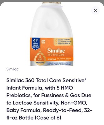 Similac 360 Total Care Sensitive Non-gmo Ready To Feed Infant Formula ...