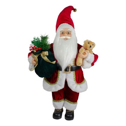 Northlight 18" Standing Santa Christmas Figure With A Plush Bear : Target