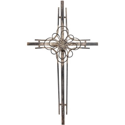 Dicksons Weathered Whitewash Flower Cross 9 x 16 Metal Decorative Wall ...