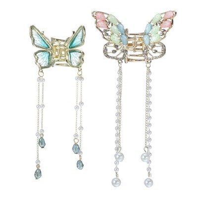 Unique Bargains Women's Butterfly Tassel Hair Clips And Pins Gold Tone ...