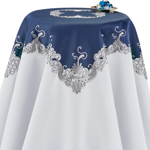 Collections Etc Elegant Embroidered Metallic Scroll Table Linens Square ...