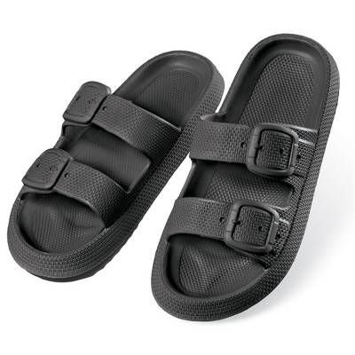 Collections Etc Women's Double Strap Comfortable Sandals Large Black ...