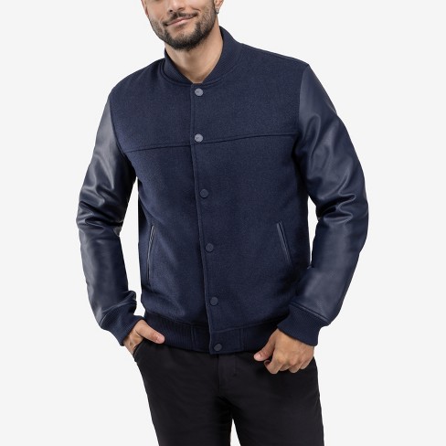 X Ray Men's Wool Varsity Bomber Jacket With Pu Sleeves In Navy/navy ...