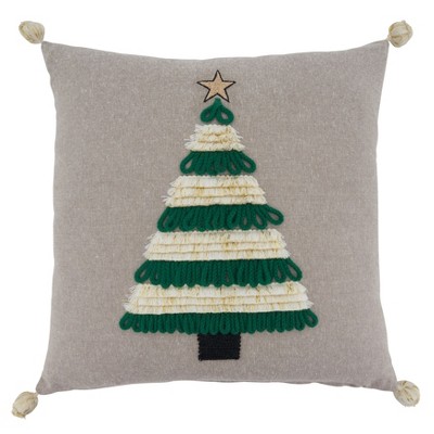 Saro Lifestyle Christmas Tree Decorative Pillow Cover, Natural, 18 ...