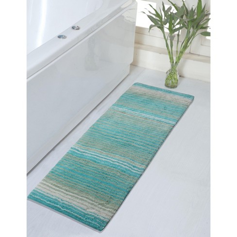 21"x54" Gradiation Rug Collection Turquoise Cotton Tufted Bath Rug ...