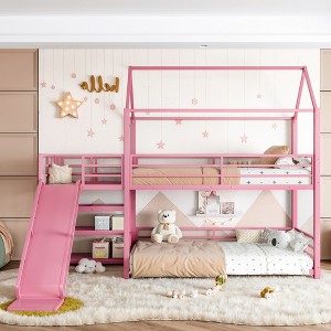 Bellemave Twin Size Metal House Bunk Bed with Storage Stairs,Slide and ...