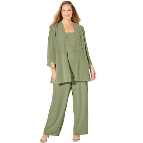 Catherines Women's Plus Size Masquerade Beaded Pant Set - 22 W, Sage ...