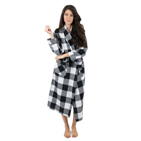 Leveret Womens Flannel Robe Plaid Black And White M : Target