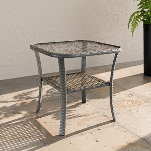 EAGLE PEAK Outdoor Wicker Side Table with Lower Storage, Rattan Coffee ...