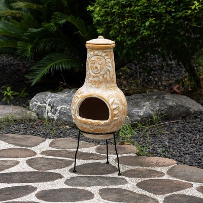 Vintiquewise Outdoor Clay Chiminea Fireplace Sun Design Wood Burning ...