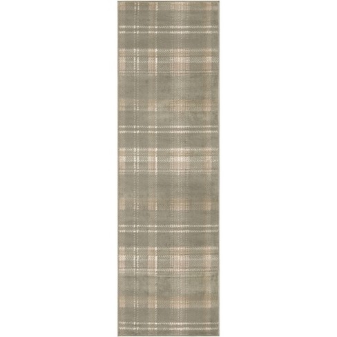 Nourison Grafix Contemporary Plaid Area Rug Olive 2'3" X 7'6" : Target
