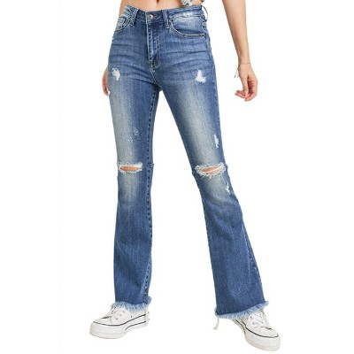 Women's Flare Distressed Knee High Rise Jean - Risen 2x : Target