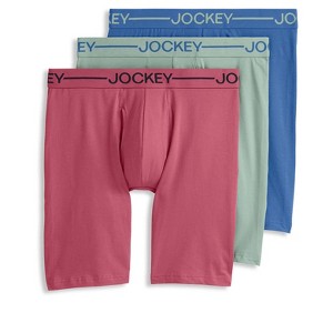 Jockey Men's Organic Cotton Stretch 9.5" Long Leg Boxer Brief - 3 Pack S Celadon Zen/true Blue ...
