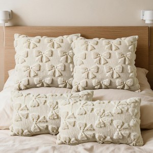 Garvee Beige 4-Pack Bow Faux Fur Pillow Covers, 18x18 & 20x12 Inch ...