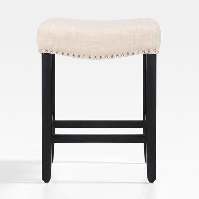 Westintrends 24" Upholstered Saddle Seat Counter Stool, Black/beige ...