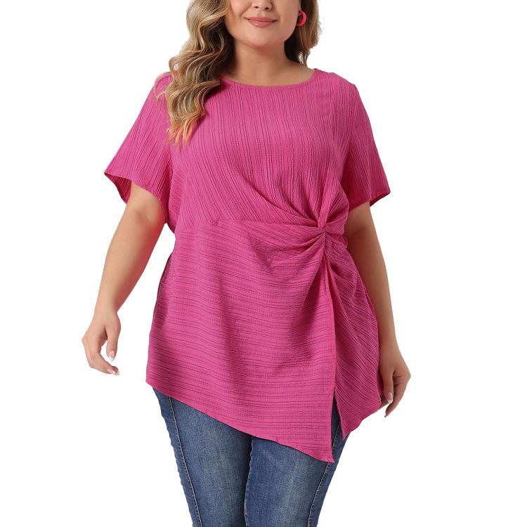 Agnes Orinda Women's Plus Size Asymmetrical Hem Short Sleeve Twist Knot ...