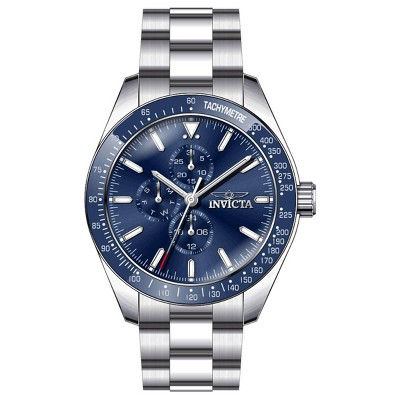 Invicta 38965 Men's Aviator Blue Bezel Silver Tone Bracelet Watch : Target