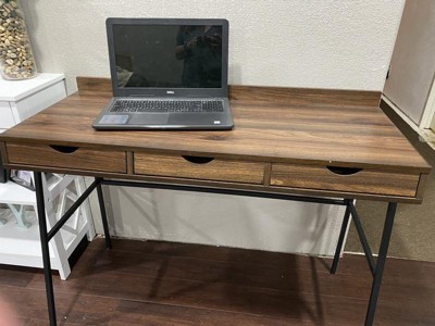 3 Drawer Angled Writing Desk With Cord Management Slots - Saracina Home ...