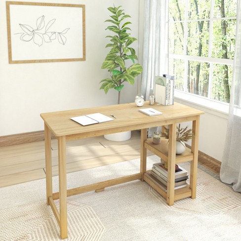Plank+beam Computer Desk With Shelves, Simple Desk For Bedroom, Home ...