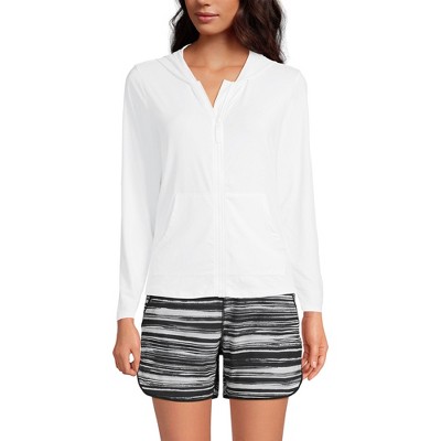Lands' End Women's Petite Hooded Full Zip Long Sleeve Rash Guard Upf 50 ...