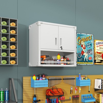 30.31"metal Wall-mounted Tool Storage Cabinet With Locking Door And 1 ...
