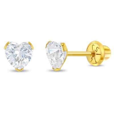 Baby Girls' Birthstone Cz Heart Screw Back 14k Gold Earrings - Clear ...