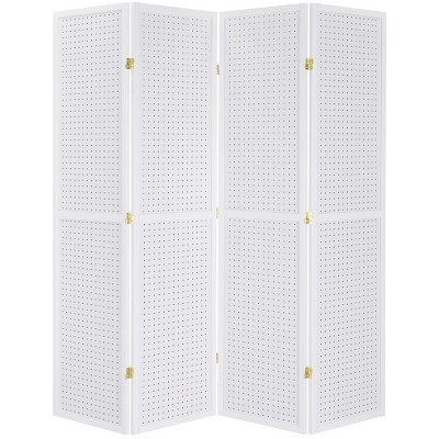 4 Panels Room Divider Folding Screen Pegboard Insert White Color : Target