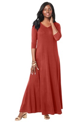 Jessica London Women's Plus Size Double-v Maxi Dress, 24 W - Red Ochre ...