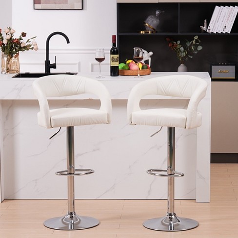 Vecelo Bar Stools Adjustable Swivel Modern Pu Leather Barstools, White ...