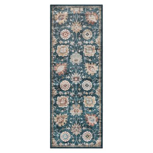 EVERWASH Haven Damask Floral Washable Runner Rug, Blue Multi, 2'6"X7 ...