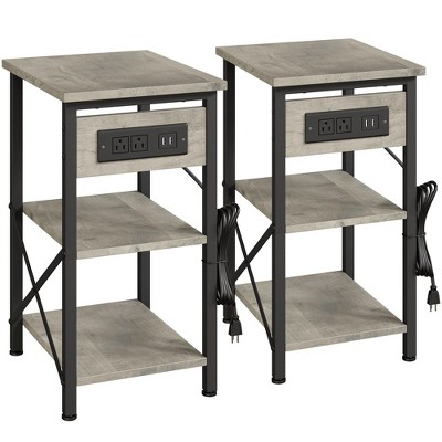 Trinity 2 Set Side Table With Charging Station, 3-tier Grey End Table ...