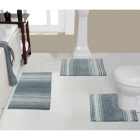 Set Of 3 Gradiation Rug Collection Grey Cotton Tufted Bath Rug Set ...