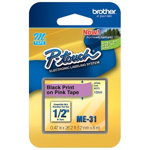 Brother P-touch ME-31 Black on Metallic Pink Non-Laminated Label Tape 1 ...