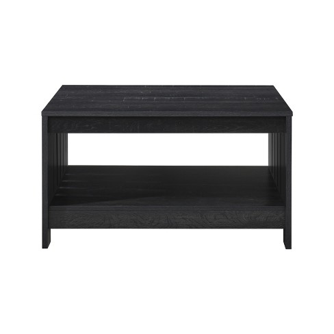 Andmakers 31.5 In. Farmhouse Black Oak Square Coffee Table With Open ...