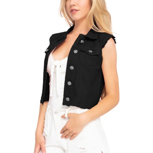 Anna-kaci Women's Distressed Denim Crop Vest- Xx Large, Black : Target