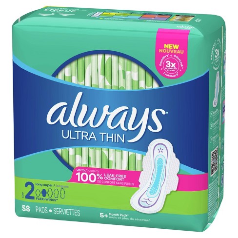 Always Long Absorbency Unscented Ultra Thin Pads With Wings - Size 2 ...
