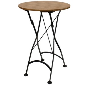 Sunnydaze Chestnut Wood Folding Round Patio Tall Bar Height Table 28 Brown