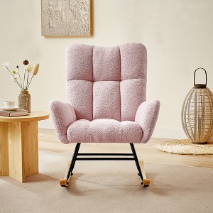 Teddy Rocking Chair, Upholstered Accent Glider Chair With Side Pocket ...