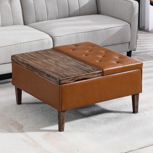 Hyleory 31.5" Solid Wood Faux Leather Square Storage Ottoman : Target