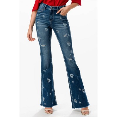 Women's Daisy Printing High Waist Flare Jeans - GRACE IN LA 27 : Target