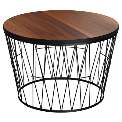 Round Coffee Table With Geometric Metal Base – Small Modern Accent ...
