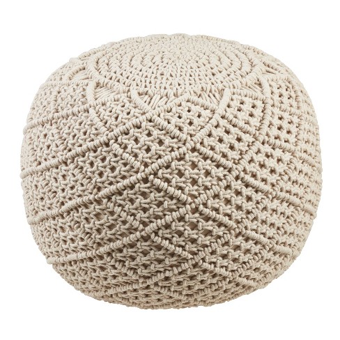 Saro Lifestyle Macrame Pouf - 18"x18"x18", 18"x18"x14" Round, Natural ...