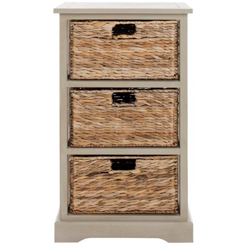 Halle 3 Wicker Basket Storage Side Table - Vintage Grey - Safavieh ...