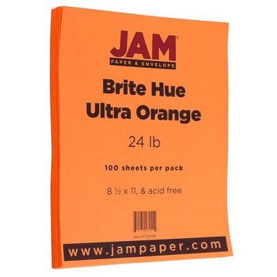 JAM Paper Brite Hue 24lb Paper 8.5" X 11" 100pk - Ultra Orange: Vibrant ...