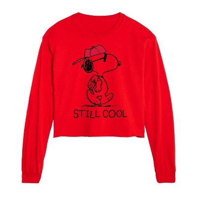 Peanuts Snoopy Still Cool Cropped Long Sleeve T-shirt - Red - Large ...