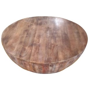Handcarved Drum Shape Round Top Mango Wood Coffee Table The Urban Port Sturdy Polished Target