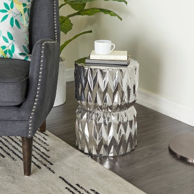 Industrial Marble Accent Table Silver - Olivia & May: Pedestal, No Assembly Required : Target