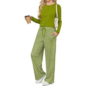 SHESHOW 2 Piece Lounge Set for Women Solid Color Tops Striped Wide Leg ...