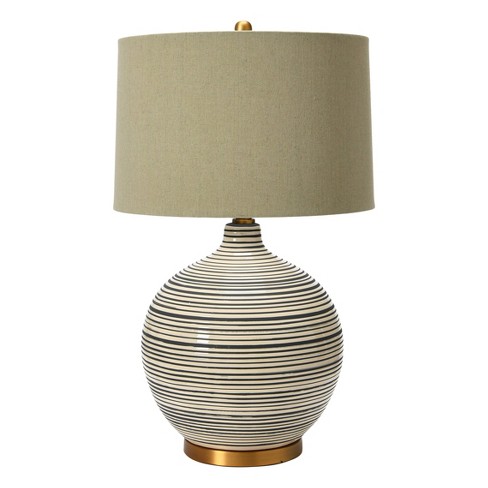 Textured Striped Ceramic Table Lamp With Linen Shade (includes Led ...