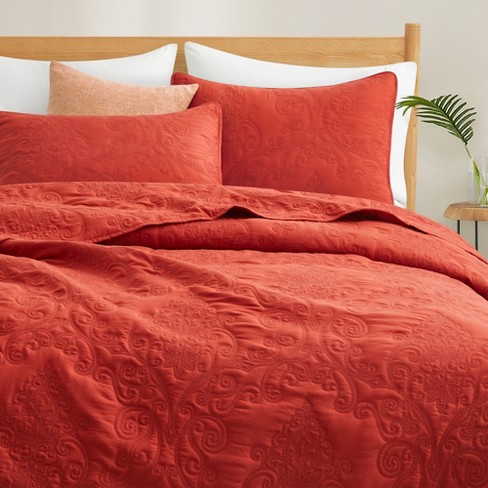 Peace Nest Luxurious 3pc Microfiber Red Coverlet Set, Full/queen : Target